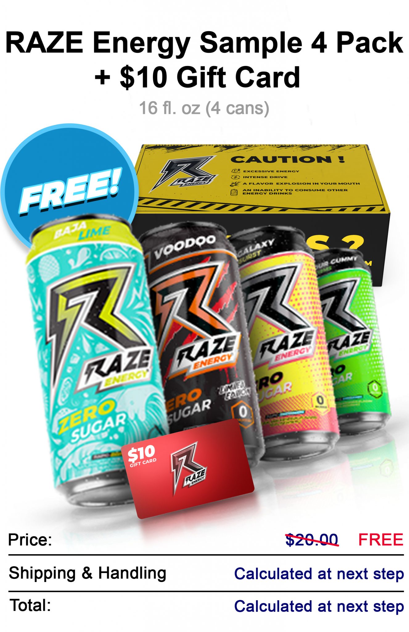 RAZE Energy Sample 4 Pack + $10GC